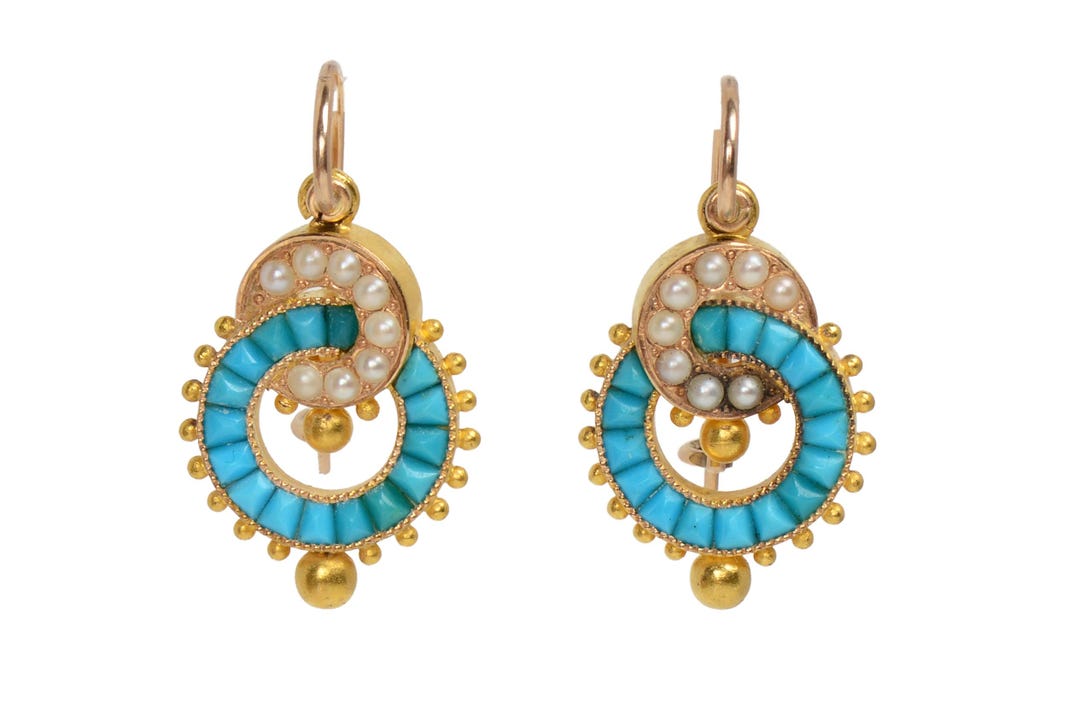 Infinity - Turquoise Pearl Victorian Earrings - Etsy