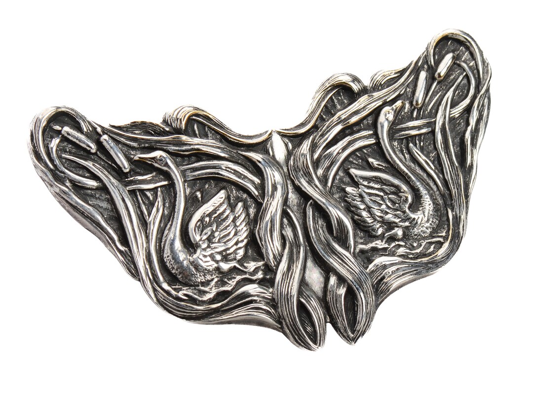 Antique Art Nouveau Swan Brooch: Sterling Silver Whiplash Curves, C ...