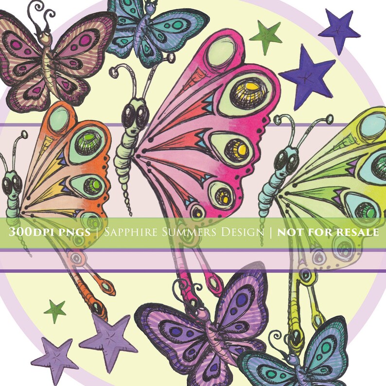 Butterfly clipart Illustrations butterflies and stars | Etsy