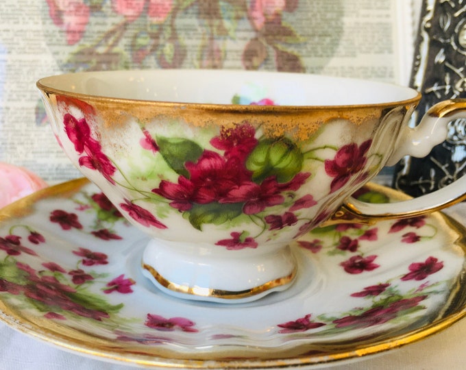 Shafford Occupied Japan Pink Violets Footed Teacup and Saucer, Antique ...