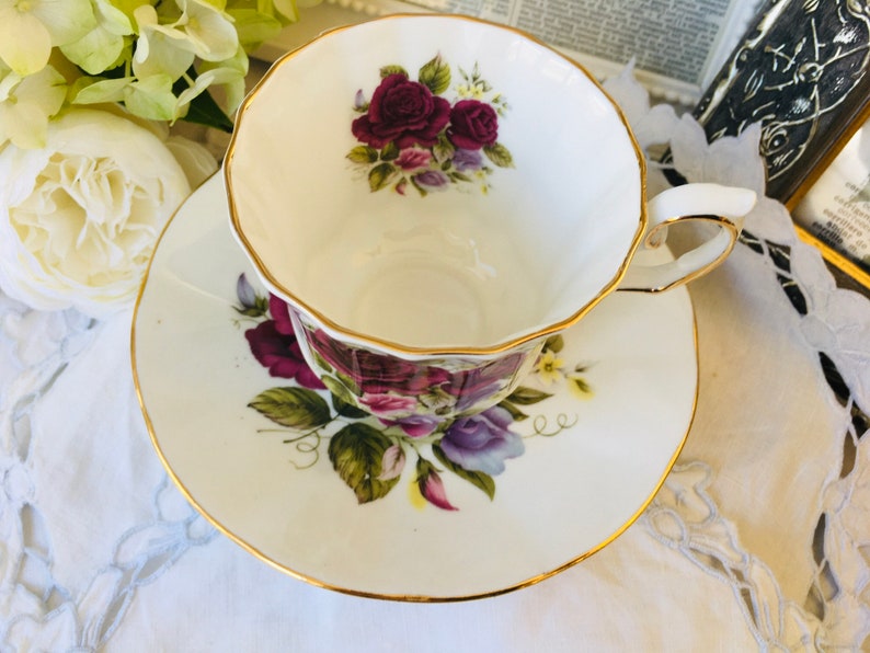 Elizabethan Flowers of the Season Red Roses Teacup and Saucer, Gold ...