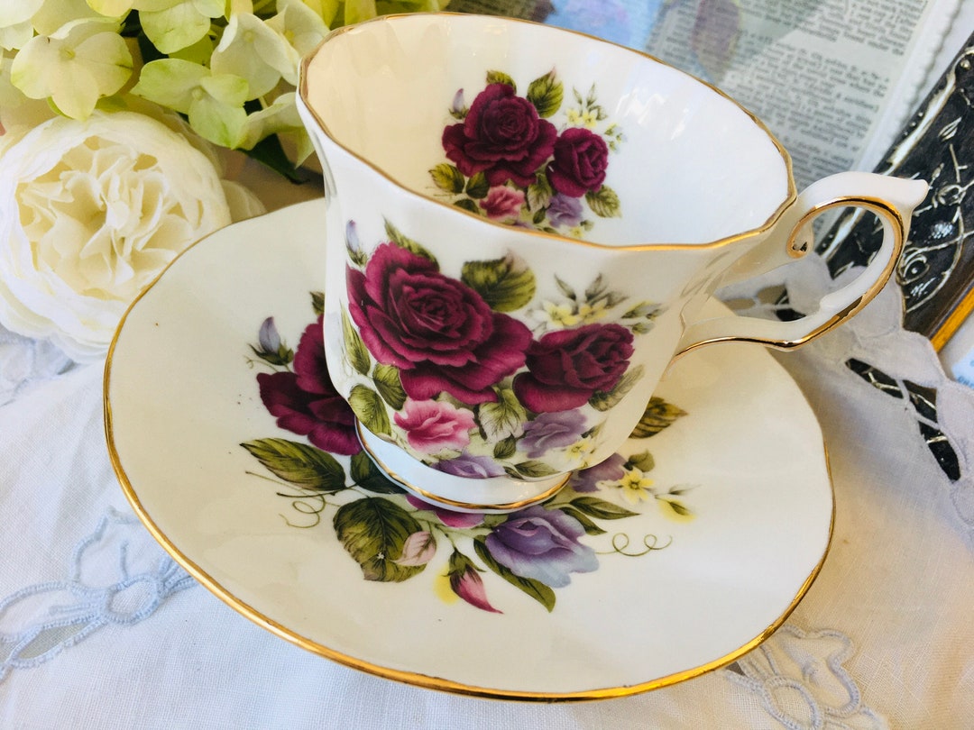 Elizabethan Flowers of the Season Red Roses Teacup and Saucer, Gold ...