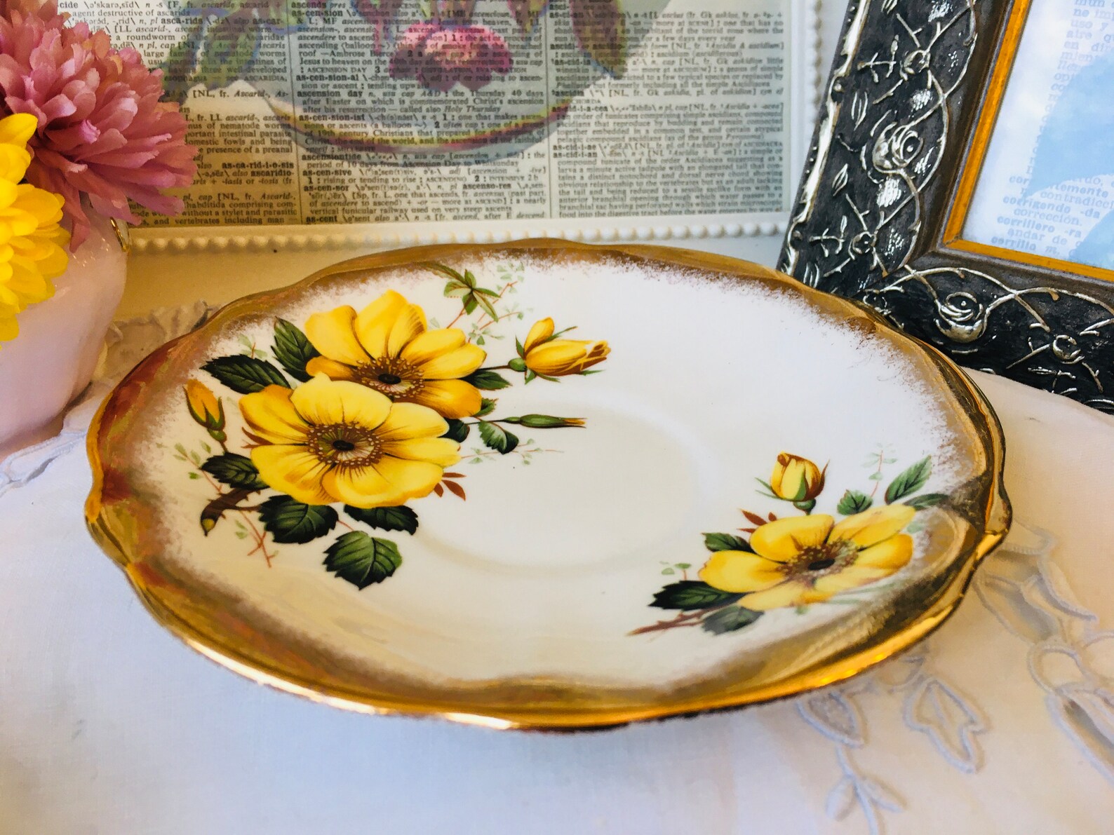 Queen Anne Avon Shaped Yellow Roses Teacup and Saucer Heavy - Etsy