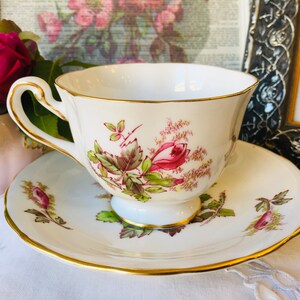 Pink Roses Teacup and Saucer by Royal Chelsea Moss Rose - Etsy