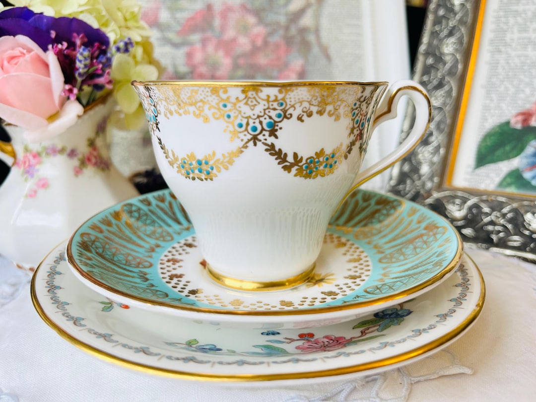 Vintage Mismatched English China Tea Set, Floral Pink Rose, Gold Trim ...