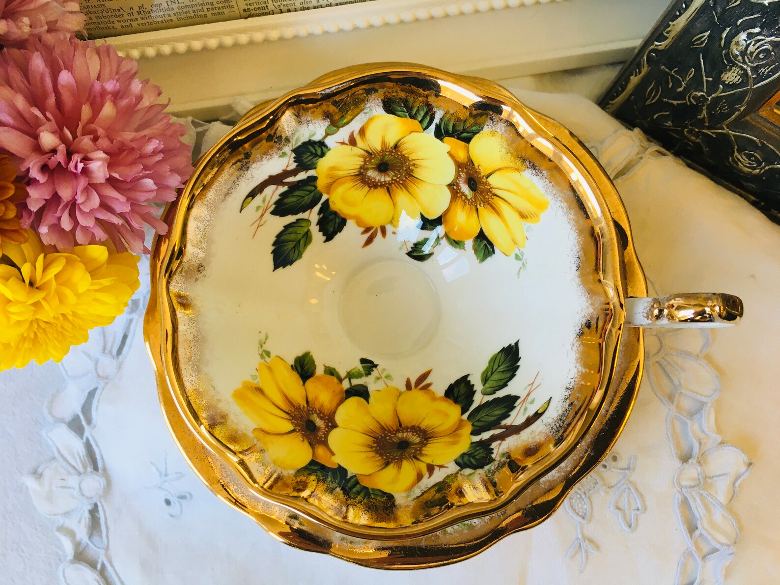 Queen Anne Avon Shaped Yellow Roses Teacup and Saucer Heavy - Etsy