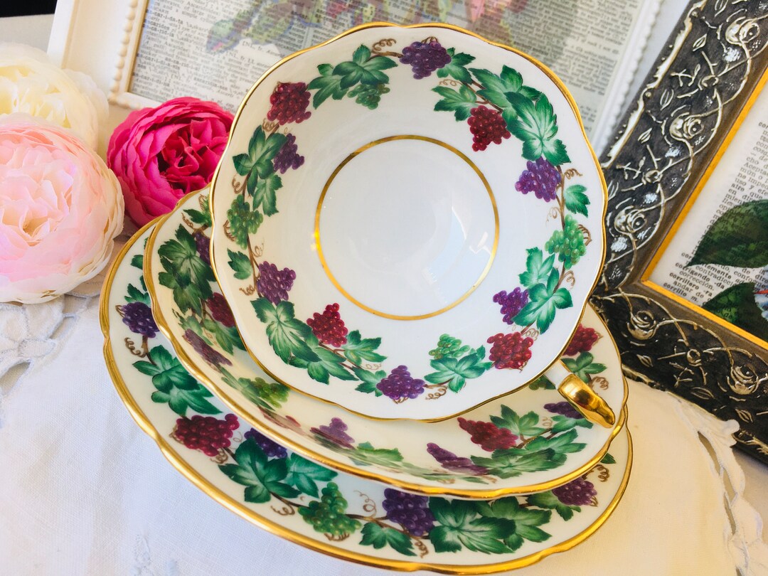 Paragon Niagara Teacup, Saucer, and Plate With Red and Purple Grapes ...