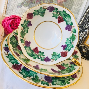 Paragon Niagara Teacup, Saucer, and Plate With Red and Purple Grapes ...