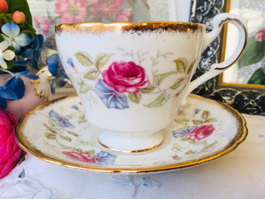 Paragon Pink Roses and Morning Glory Teacup and Saucer, Vintage English ...