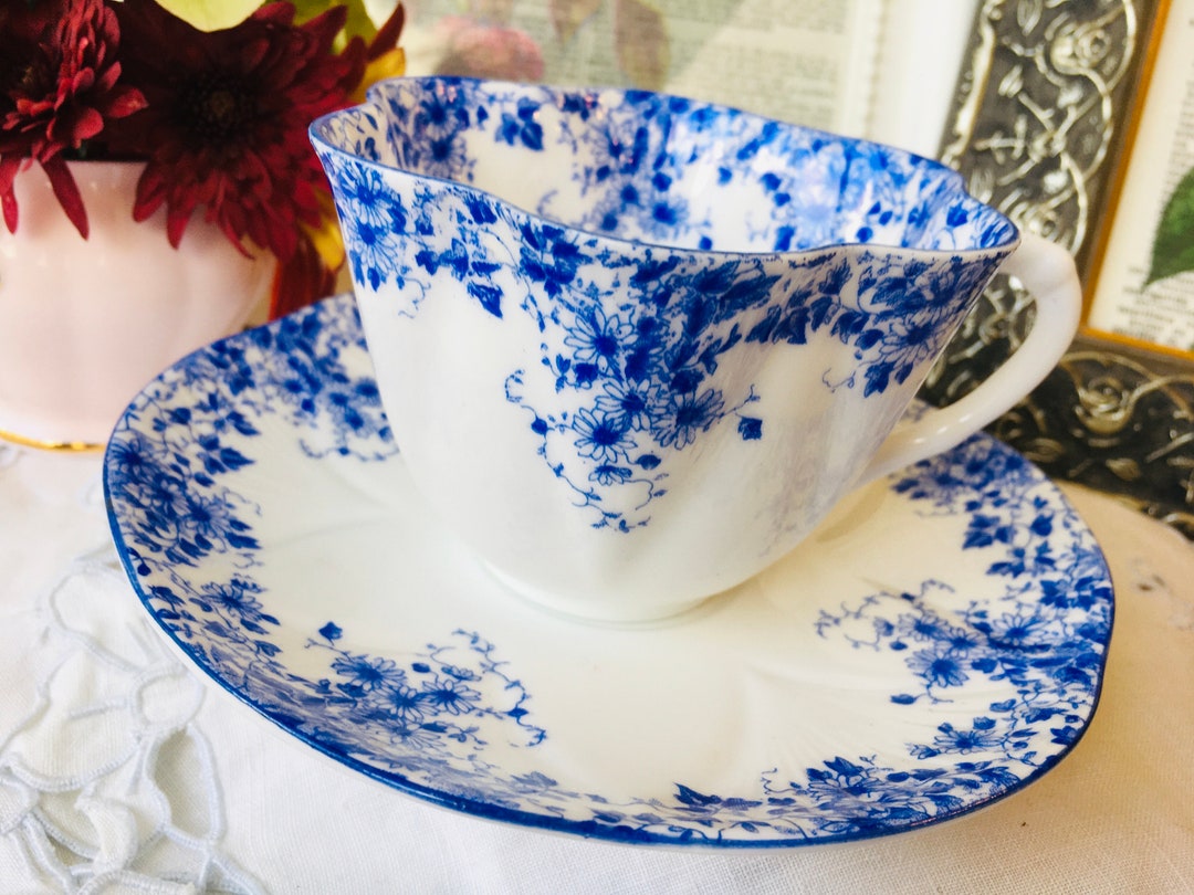 Shelley "dainty Blue" Teacup and Saucer, Cobalt Blue Trim, Flowers and ...