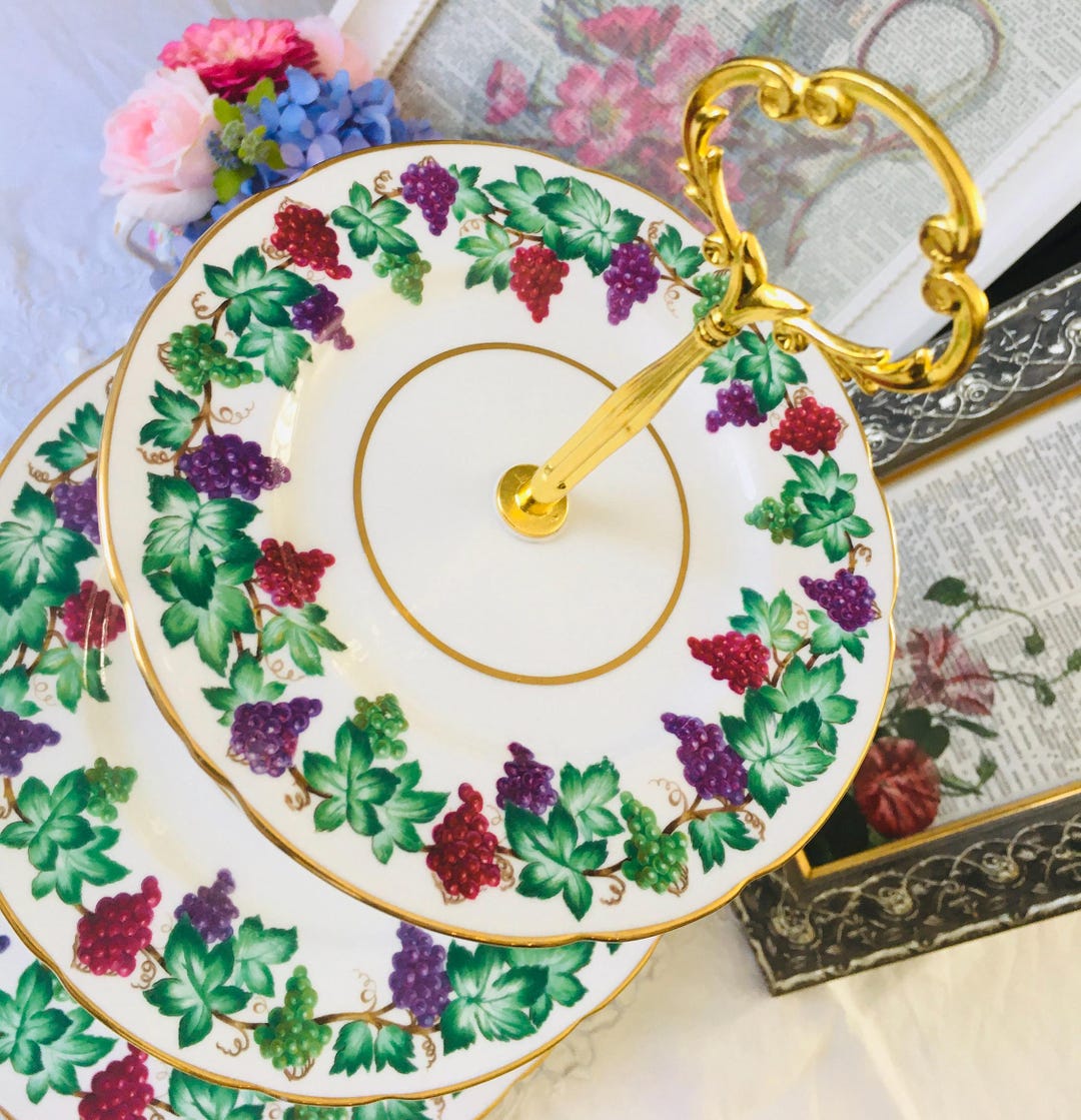 Vintage Paragon Bone China Cake Stand, Purple Grapes Niagara Tiered ...