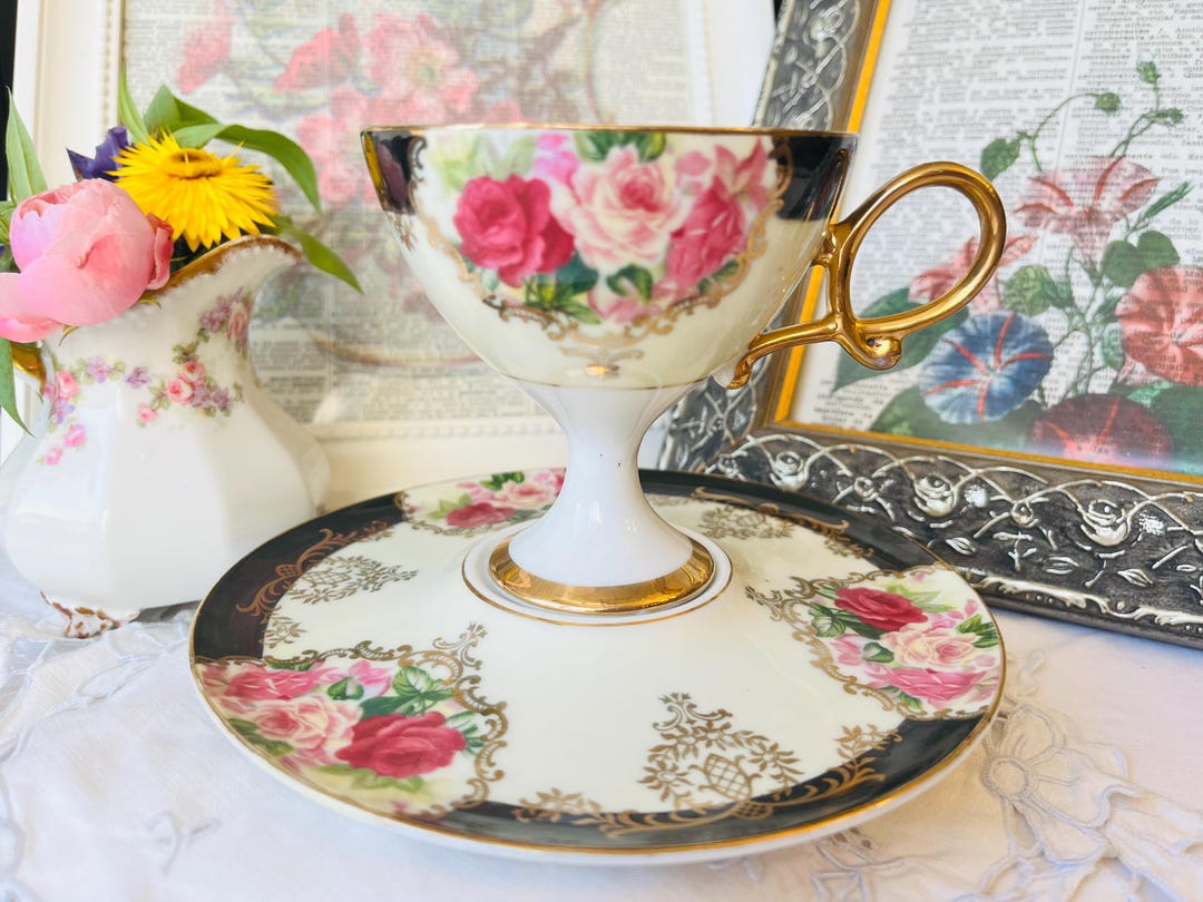Shafford China Occupied Japan Pedestal Footed Teacup and Saucer, Black ...