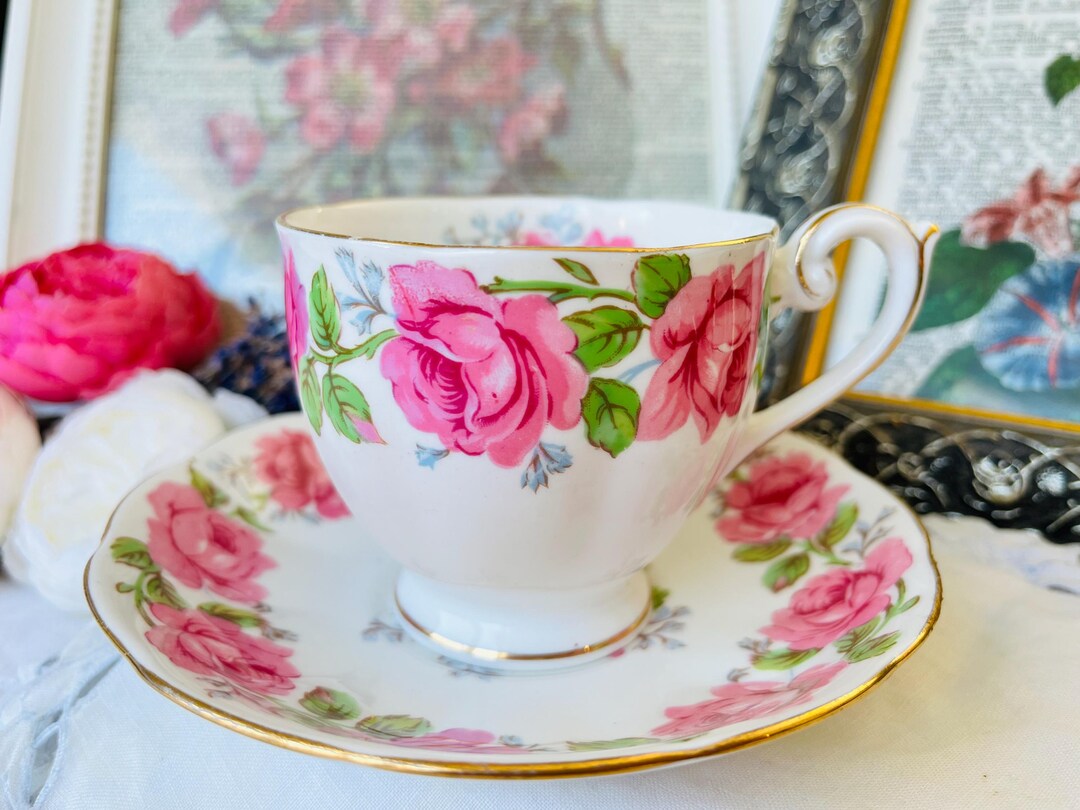 Queen Anne Lady Alexander Teacup and Saucer in Pink Roses, Vintage ...