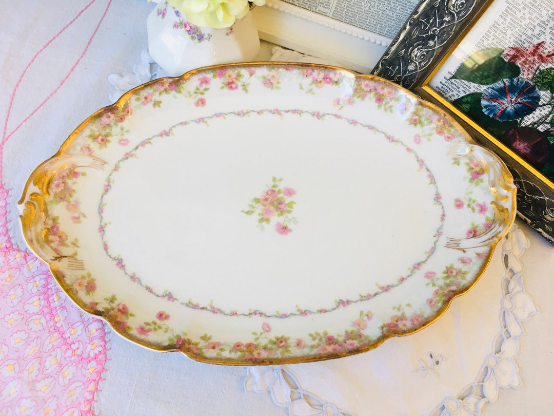 France Limoges Haviland GOA Oval Platter, Pink Bridal Rose, Scalloped ...