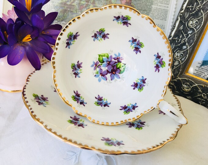 Royal Stafford Purple Sweet Violets Teacup and Saucer, Wide Mouth ...