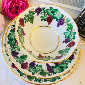 Paragon Niagara Teacup, Saucer, and Plate With Red and Purple Grapes ...