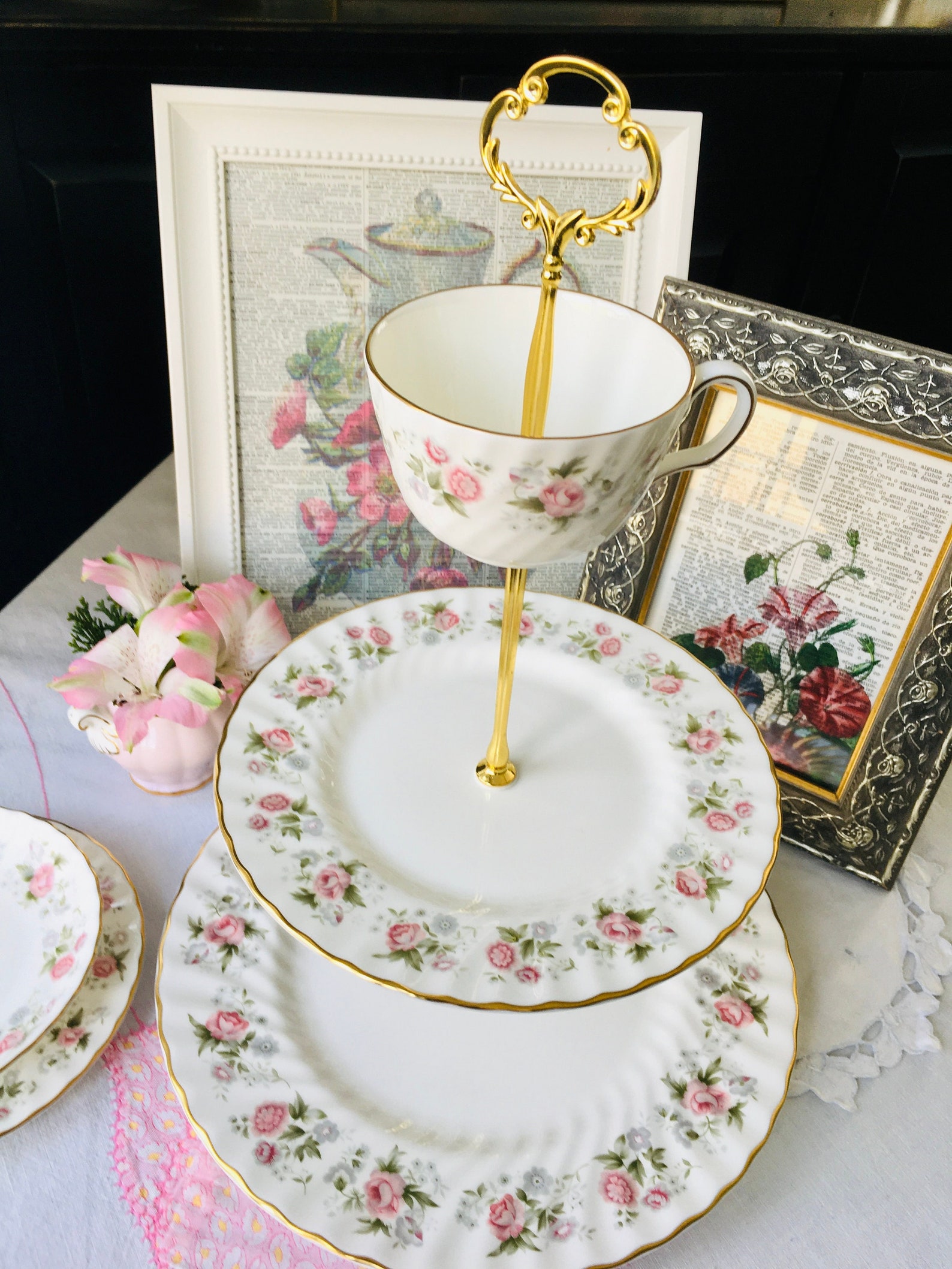 High Tea With Minton Spring Bouquet Pink Floral 3 Tier Cake | Etsy