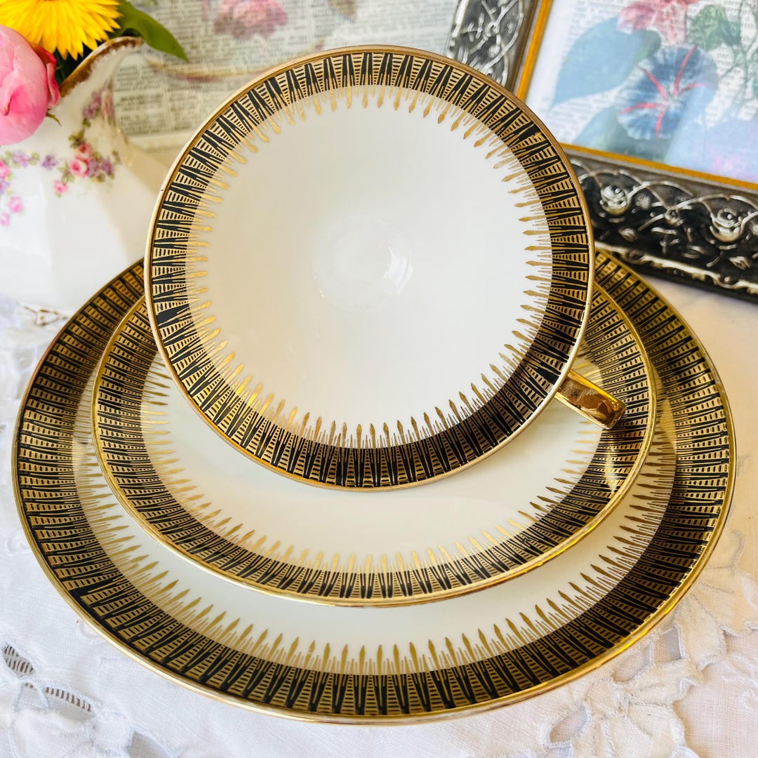 Winterling Bavaria Teacup, Saucer, Plate, Black and Gold Angular Art ...