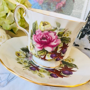Elizabethan Flowers of the Season Large Pink Rose and Floral Teacup and ...
