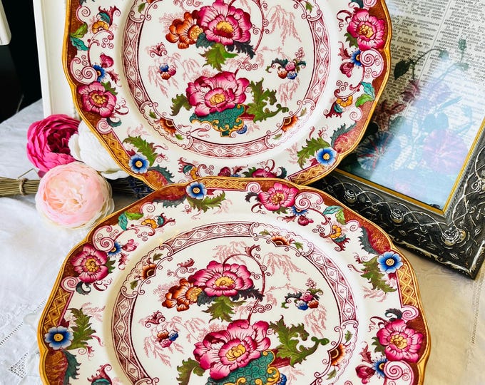 Cauldon England Bright Orange Pink and Blue Floral Plate 9 In, Indian ...