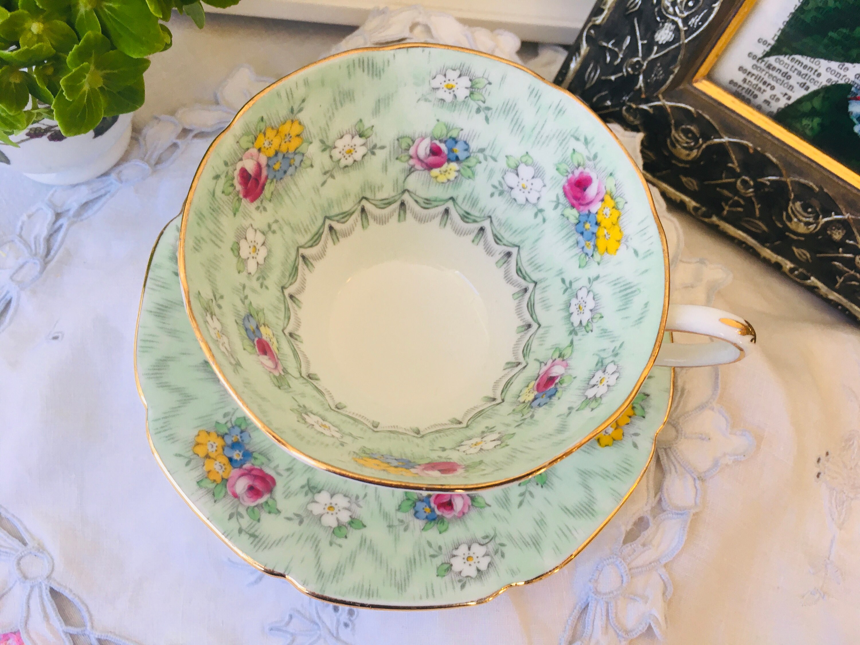 English Tea Set Paragon Mint Green Evangeline Tea Cup and Saucer with ...