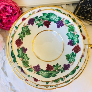 Paragon Niagara Teacup, Saucer, and Plate With Red and Purple Grapes ...