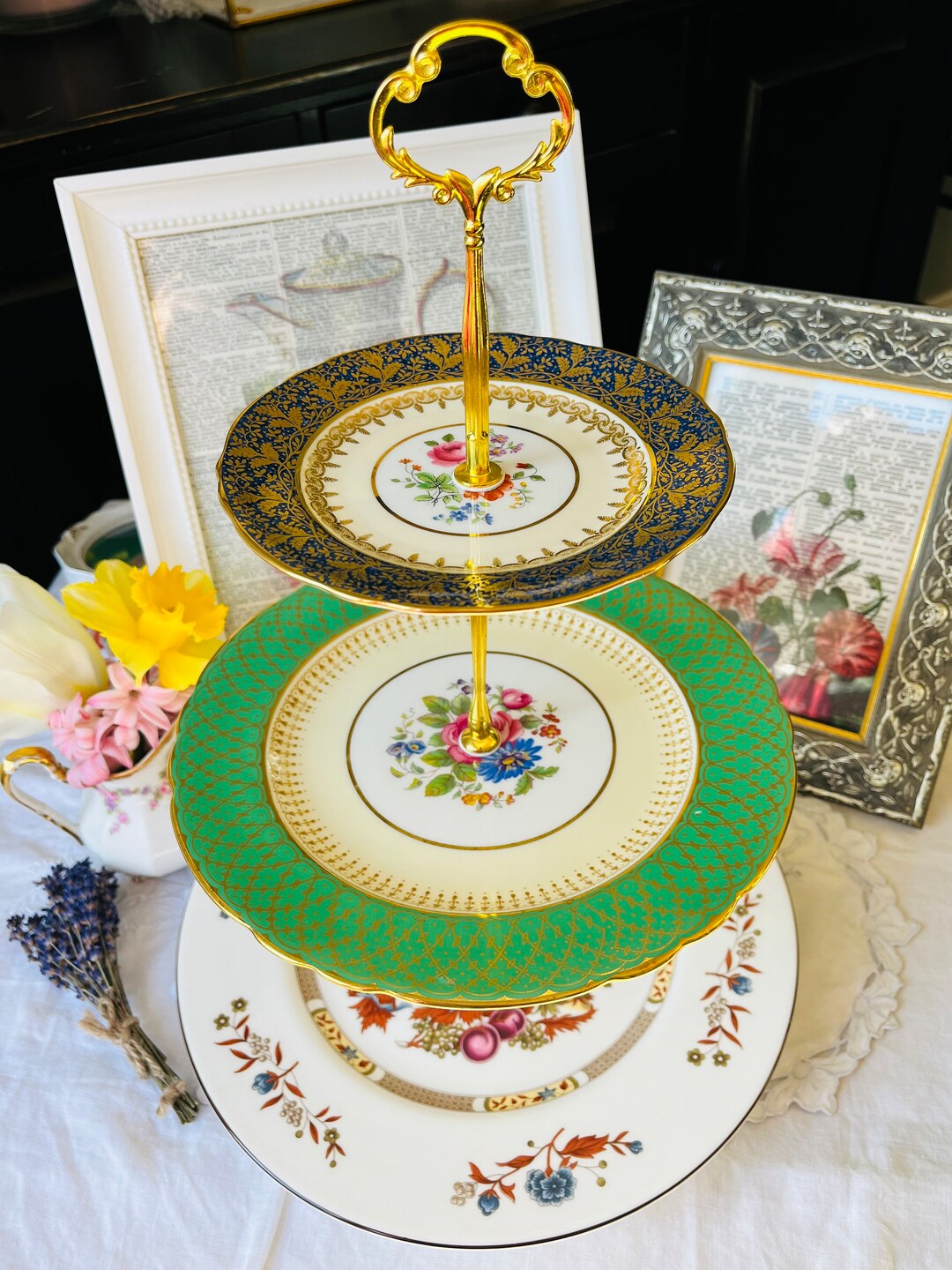 Decadent Cobalt Blue Green and Gold Aynsley With Wedgewood Tiered Cake ...