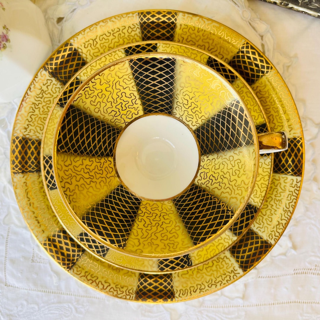 Winterling Bavaria Teacup, Saucer, Plate, Yellow and Gold Panels ...
