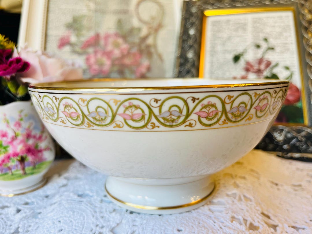 Limoges Open Footed Fruit Bowl, Pink, Purple and Green Floral Band With ...