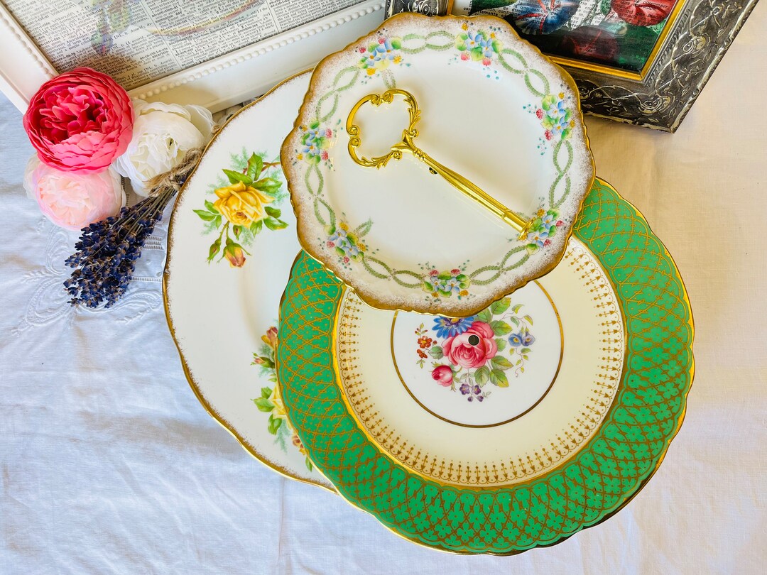 Aynsley and Royal Albert Yellow Tea Rose With Green and Gold Tiered ...