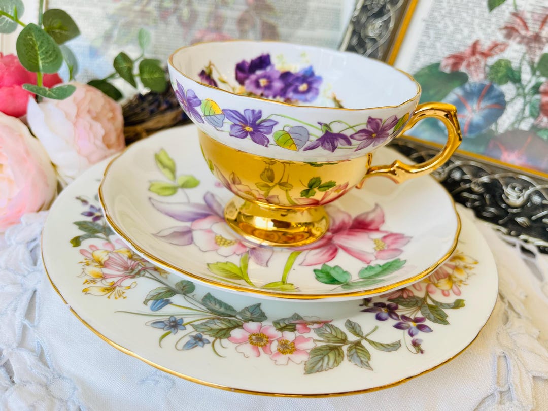 Purple Violets Rosina Teacup, Tuscan Pink and Purple Orchids Saucer ...