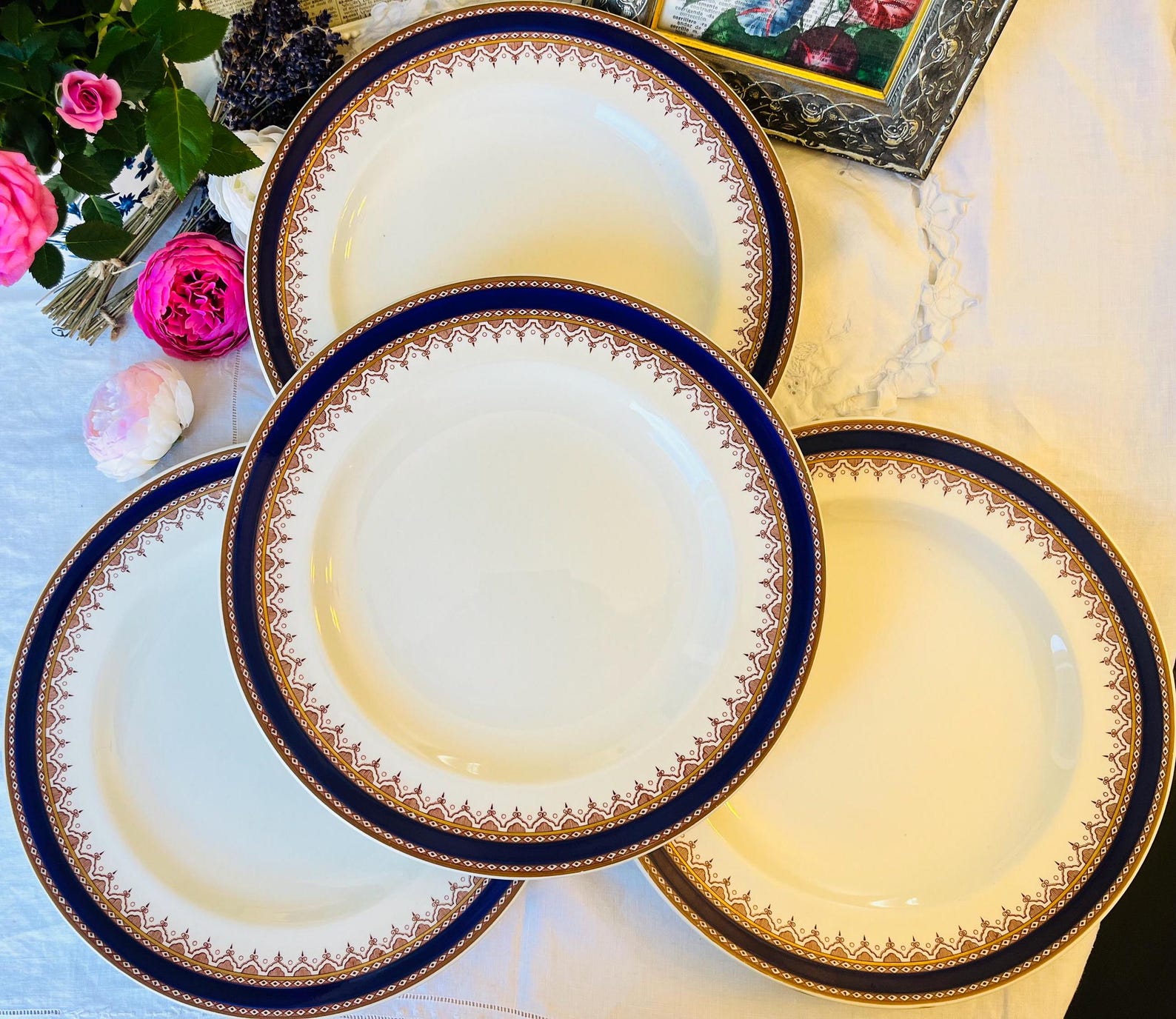 Cobalt Blue Rimmed Dinner Plates by Royal Worcester Vitreous, Made in ...
