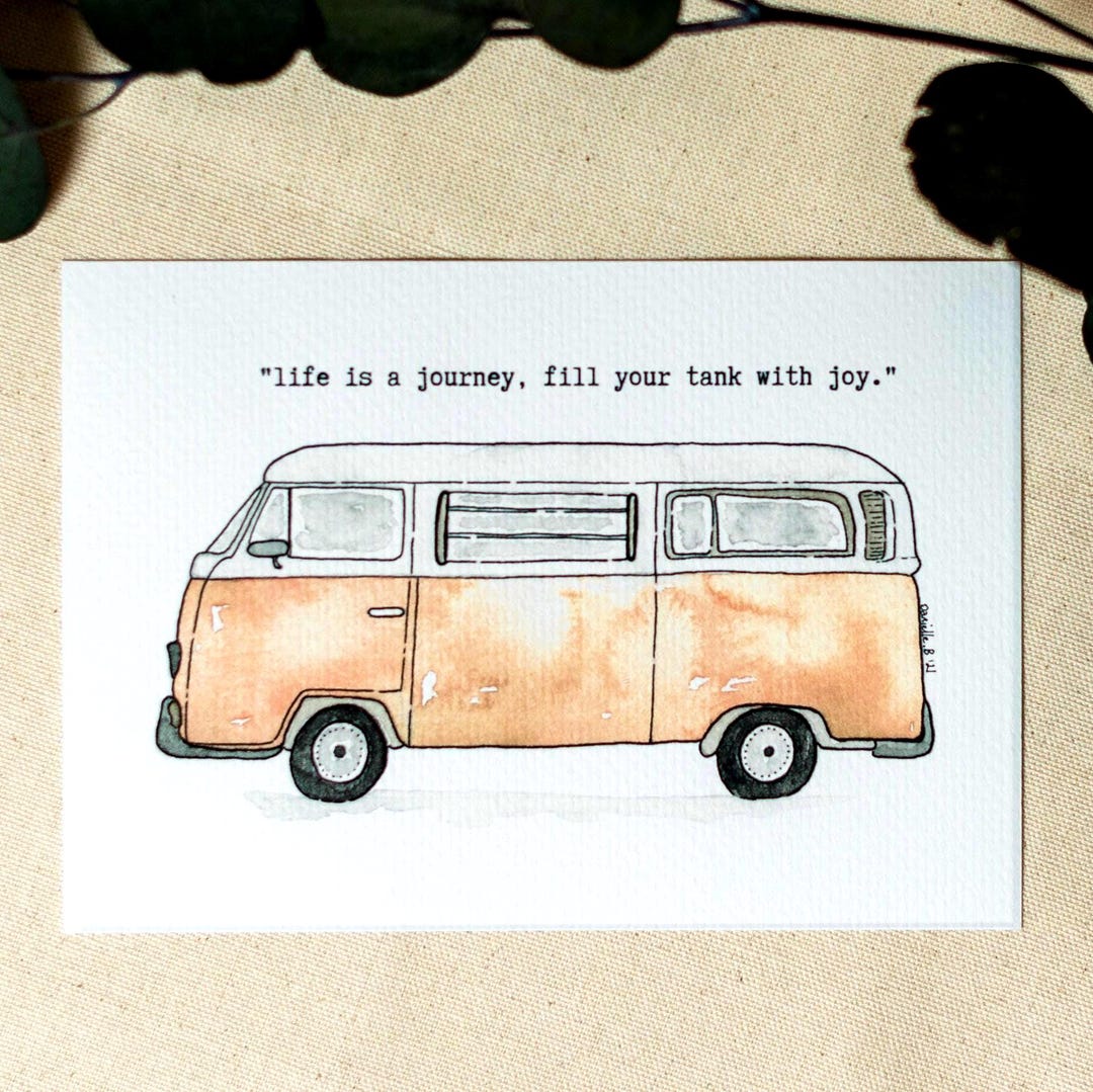 Watercolor VW Bus Art Print: Retro Travel Quote, Boho Camper Van - Etsy