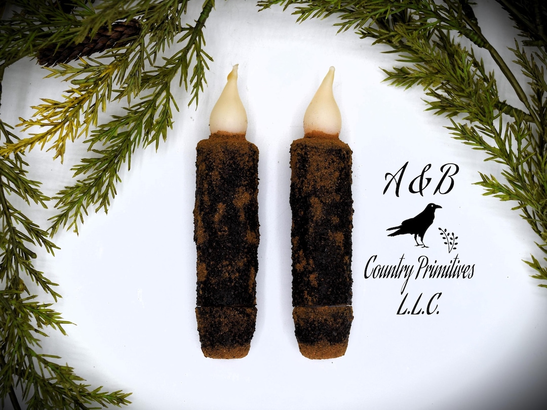 Set of (2) Two Primitive Grubby 4 Inch LED Wax Dipped Taper Candles ...