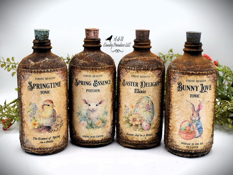 Spring Apothecary Potion Bottles – Primitive Easter Cottagecore Decor ...