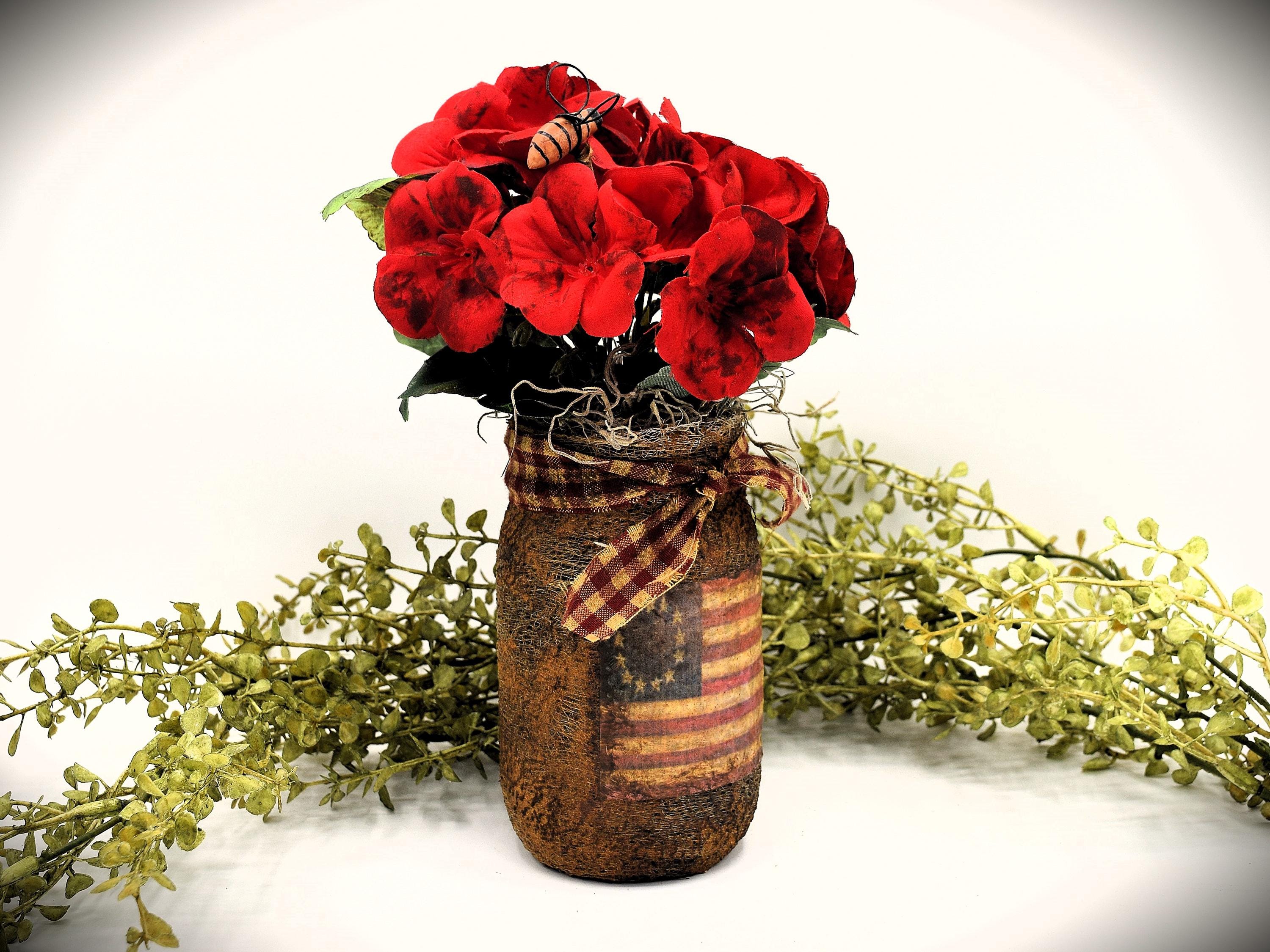 Betsy Ross Flag Mason Jar Floral Arrangement: Primitive Americana ...