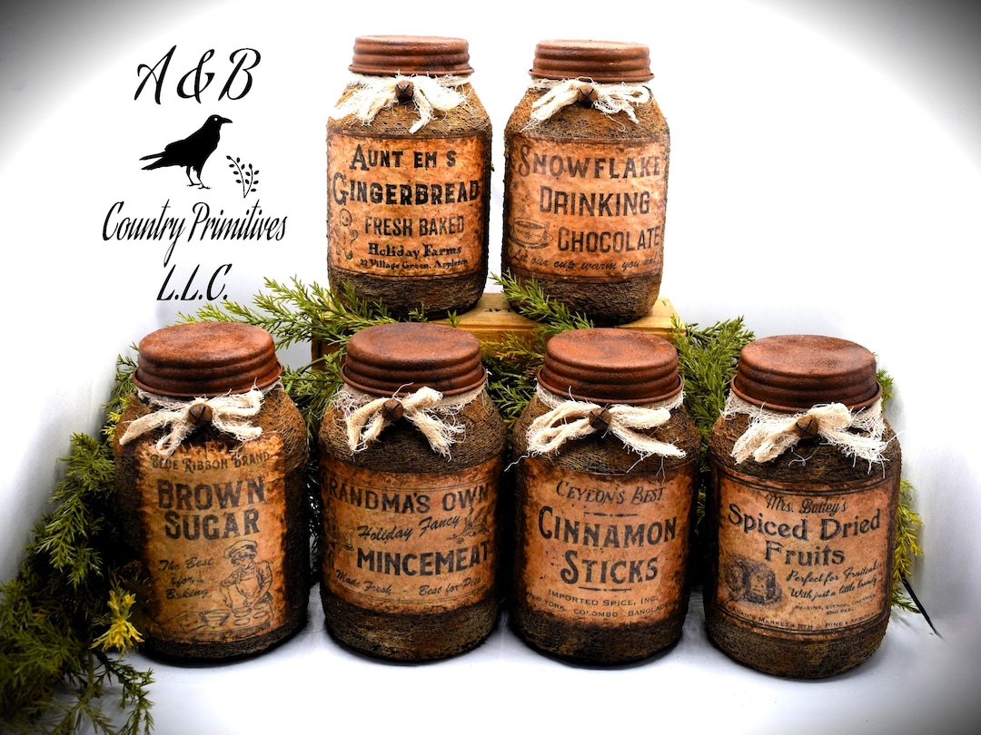 Primitive Christmas Pantry Jars: Country Farmhouse Kitchen Decor - Etsy