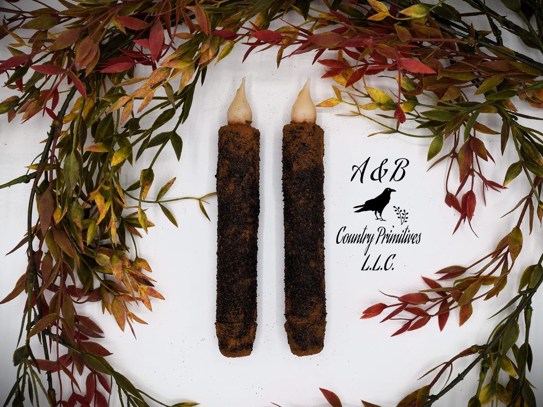 Set of (2) Two Primitive Grubby 7 Inch LED Wax Dipped Taper Candles ...
