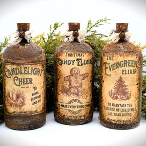 Primitive Christmas Potion Bottles: Country Farmhouse Christmas Decor ...