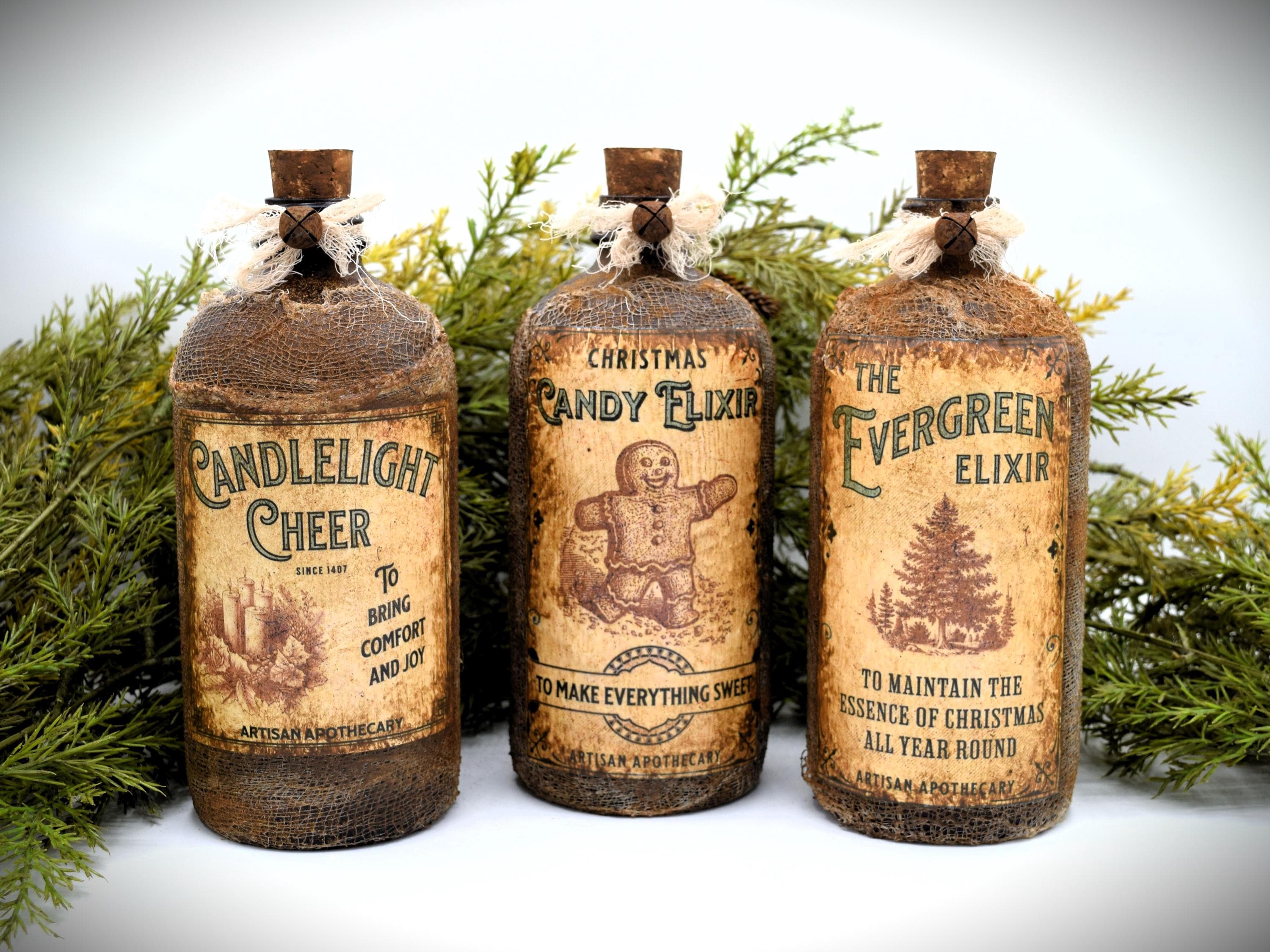 Primitive Christmas Potion Bottles: Country Farmhouse Christmas Decor ...