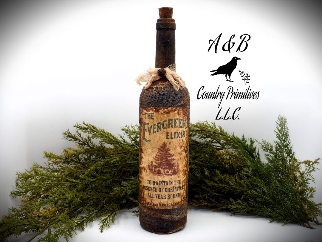 Apothecary Potion Bottle: Evergreen Elixir, Primitive Farmhouse ...