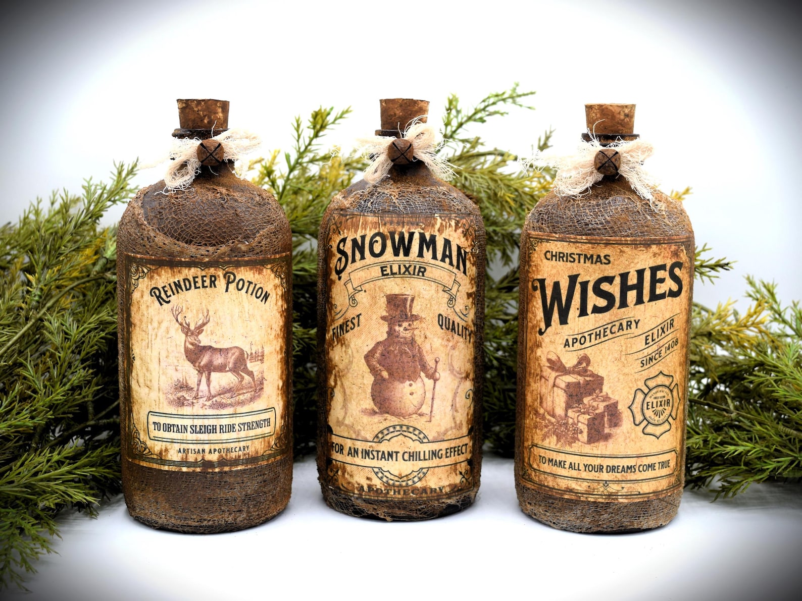 Primitive Christmas Potion Bottles: Country Farmhouse Christmas Decor ...