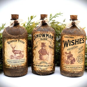 Primitive Christmas Potion Bottles: Country Farmhouse Christmas Decor ...