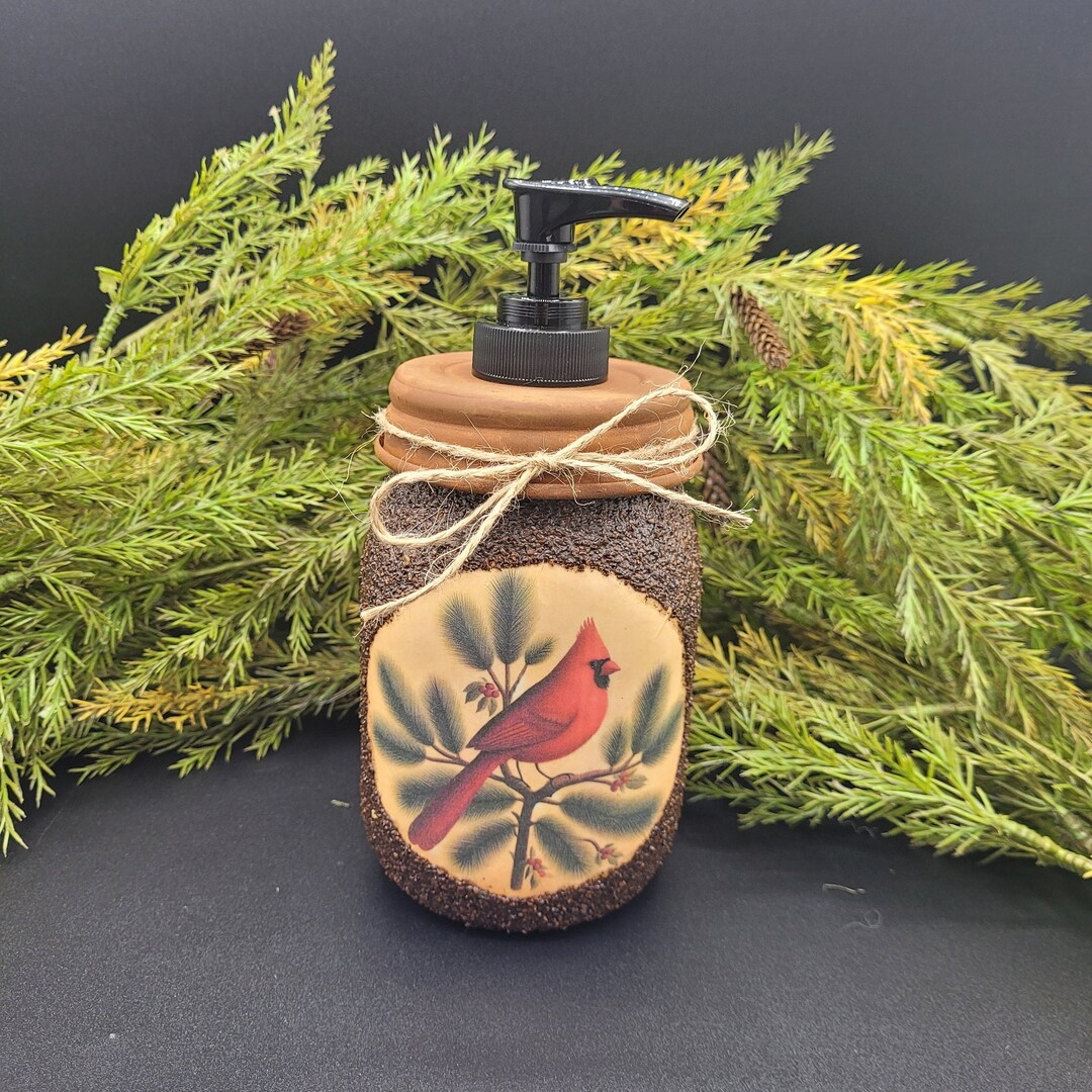 Winter Cardinal Soap Dispenser Grubby Mason Jar With Soap - Etsy