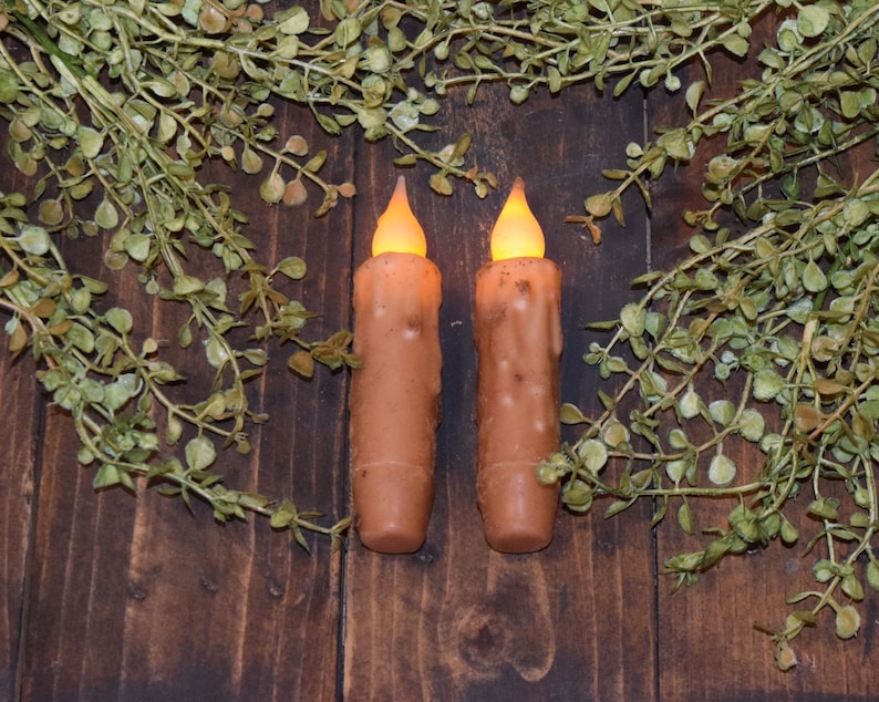 Set of (2) Two Grungy Cream 4 Inch LED Wax Dipped Battery Operated ...
