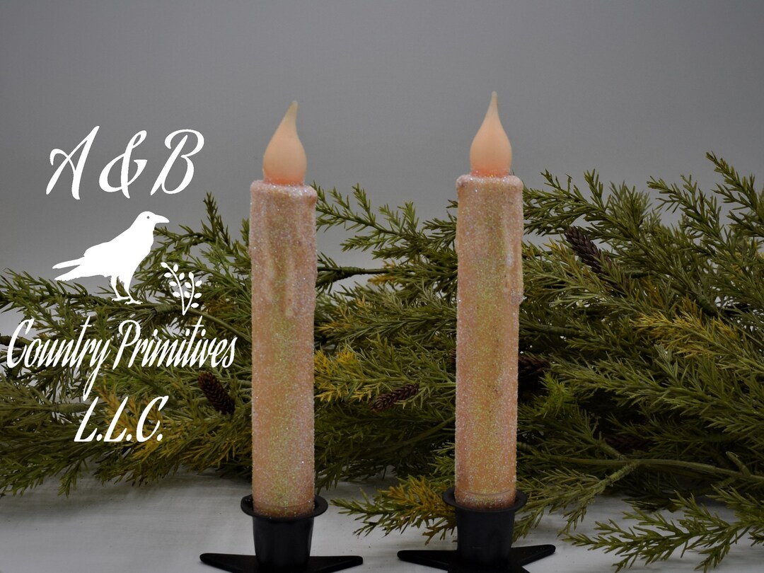 Cream Glitter LED Taper Candles (set of 2) - Battery Operated With ...