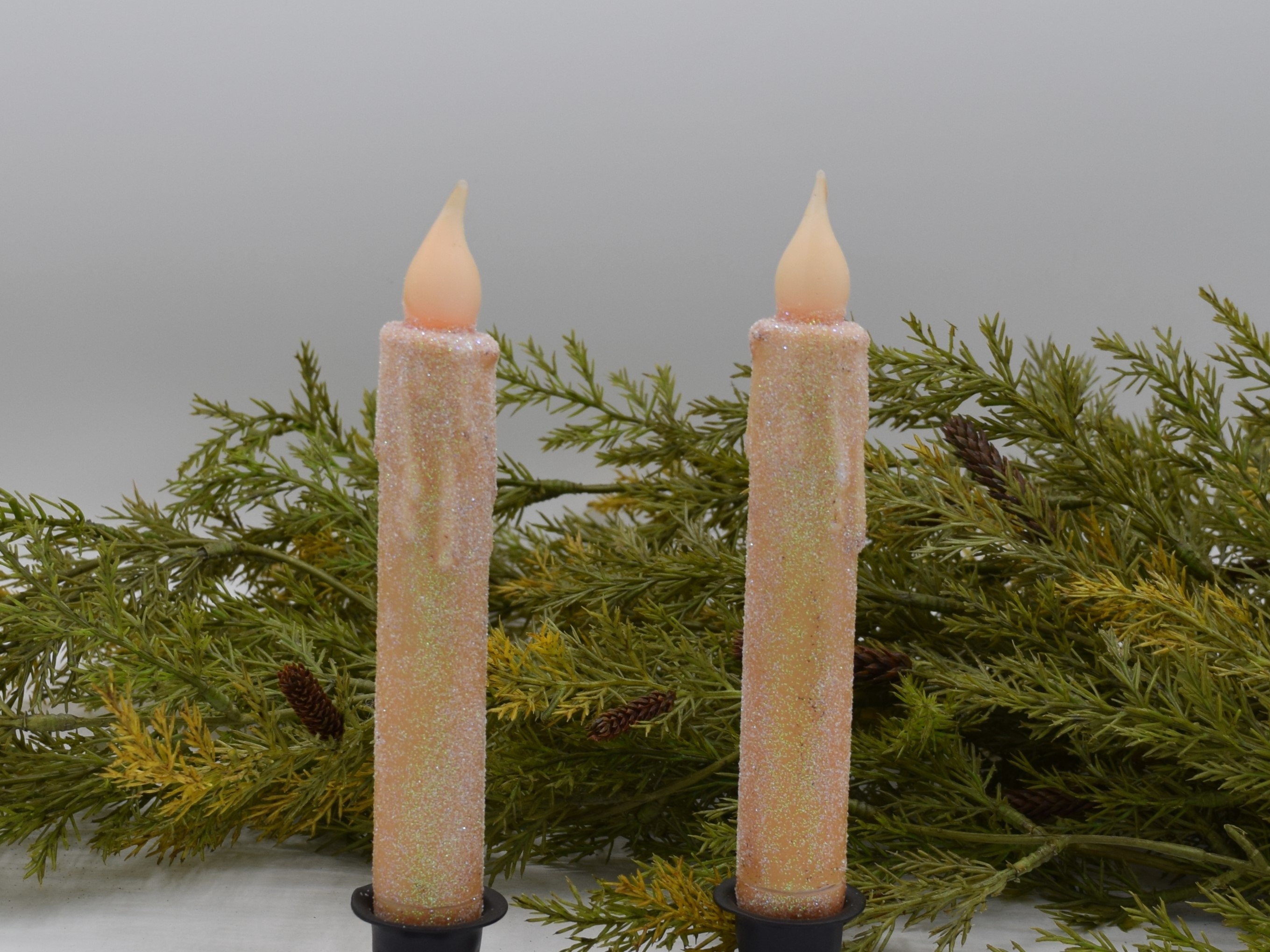 Cream Glitter LED Taper Candles (set of 2) - Battery Operated With ...