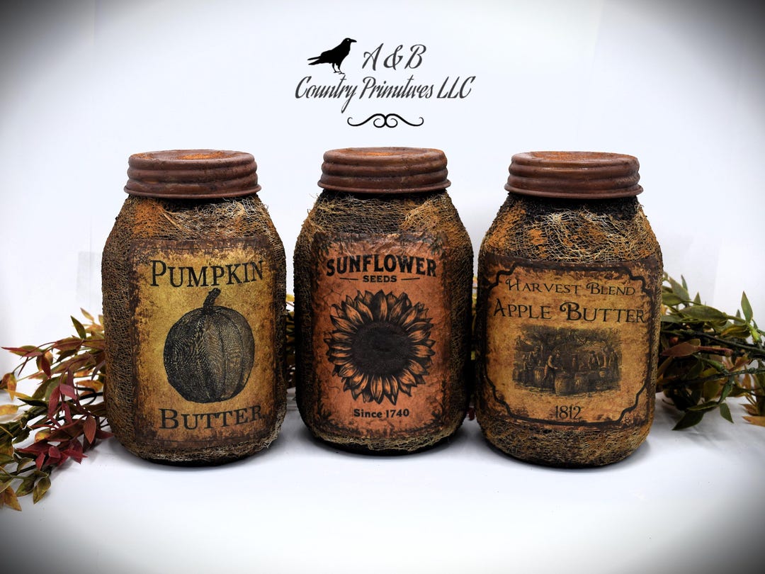 Primitive Fall Pantry Jars: Rustic Farmhouse Country Kitchen Decor - Etsy