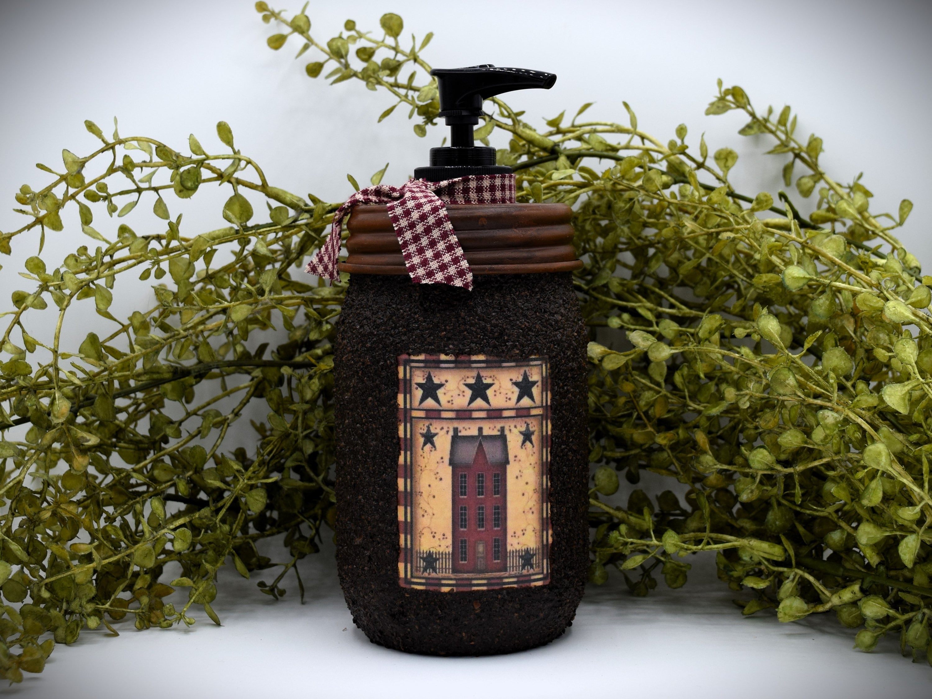 Grubby Hand Soap Dispenser Country Salt Box House, Mason Jar Soap Pump ...