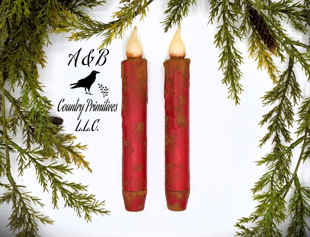 Set of TWO Red Grubby 7 Inch LED Wax Dipped Taper Candles With Timer ...